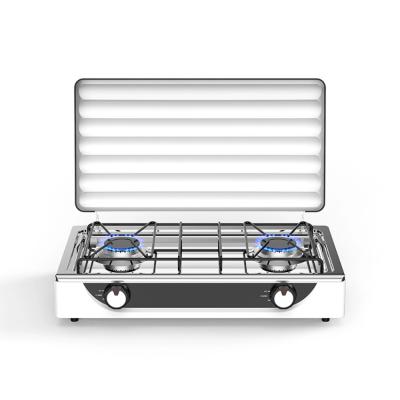 China Compact Double Burner Gas Stove Ideal for Small Restaurants and Catering Services Providing Powerful Heat and Easy Portability for sale