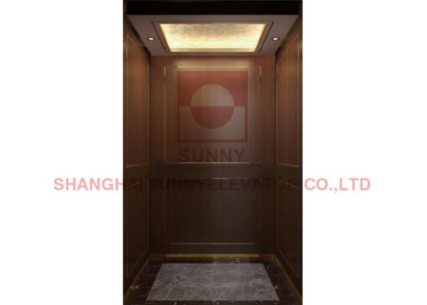 Wood Finish Machine Room Less Elevator 400Kg Capacity With Light Belt