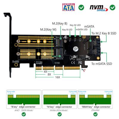 China 3 em 1 SSD de Msata e de M.2 NGFF NVME SATA ao adaptador 4X e SATA3 de PCI-E com dissipador de calor à venda