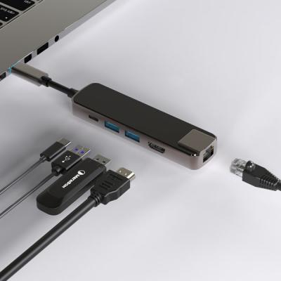 Cina 5 in 1 tipo hub di USB dell'adattatore 4K USB C del hub di C alla lan 55W di Gigabit Ethernet Rj45 in vendita