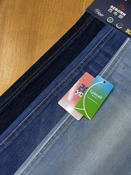 Quality 9.4oz 4 Way Stretch Denim Fabric 154cm Width Blue Green Denim For Recovery Jeans And Trousers for sale
