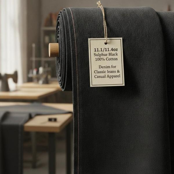 Quality 11.1 Sulphur Black 100% Cotton Denim for Classic Jeans & Casual Apparel for sale