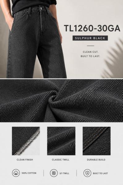 Quality 10.7oz Sulphur Black 100% Cotton Denim for Classic Jeans & Casual Apparel for sale