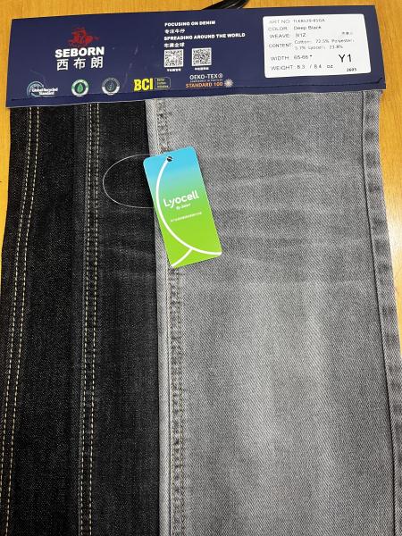 Quality Cotton Lyocell Blend Denim Fabric 8.3oz Deep Black Sustainable Denim for Jeans for sale
