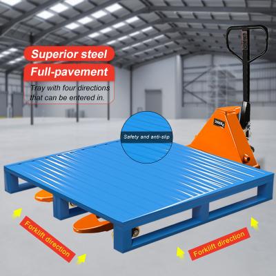 China Foldable Steel Pallet Flat Iron Pallet Tray Heavy Duty Racking Steel Pallet Metal Storage Pallets for sale