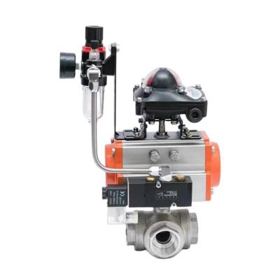China Média de água Q614/615F CF8/CF8m válvula de esferas de três vias com atuador pneumático à venda