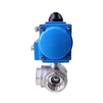 China Válvula de esfera de tipo Y para uso industrial de água SS304 de fio interno pneumático de três vias à venda