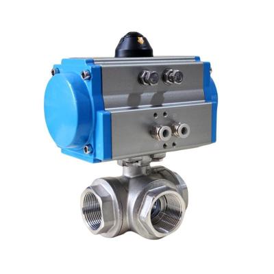 China Válvula de esfera de tipo Y para uso industrial de água SS304 de fio interno pneumático de três vias à venda