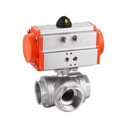 China Válvula de esfera de tipo Y para uso industrial de água SS304 de fio interno pneumático de três vias à venda