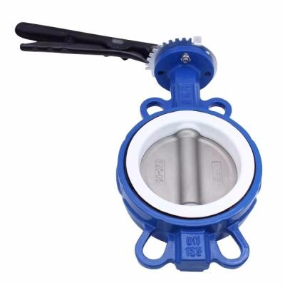 China Handmatige veerkrachtige zittende buigsame gietijzeren industriële controle wafer lug vlinderkleppen met EPDM PTFE PFA rubber bekleding Te koop
