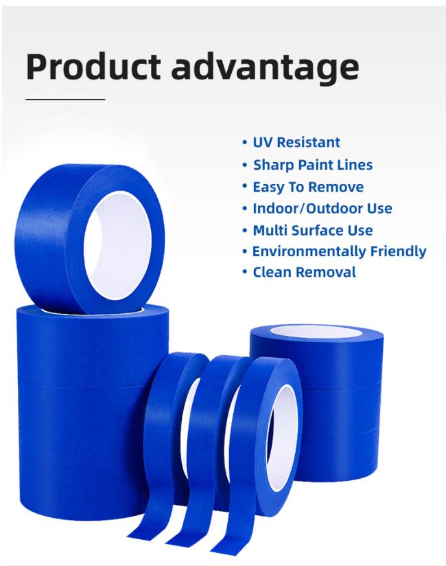 Blue masking tape applied to wooden surface for painting