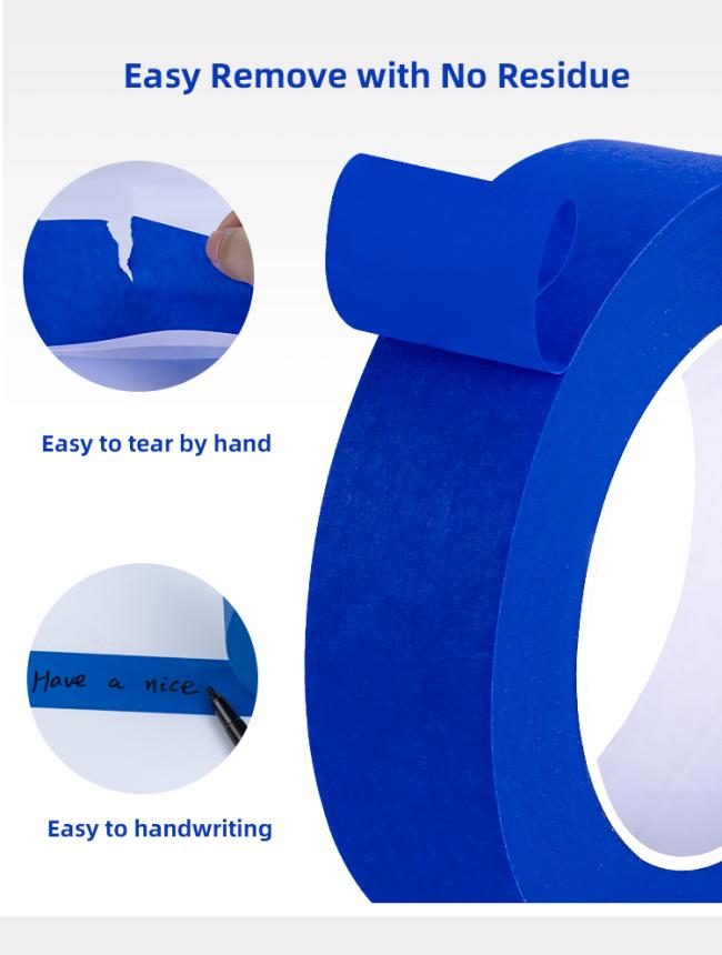 Roll of blue crepe paper tape with custom printed label