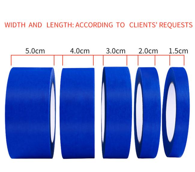 Blue crepe paper masking tape roll showing adhesive side