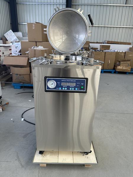 Quality 75L LED display Vertical Top Loading Autoclave Manual Bolt Locking for sale