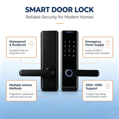 China High Quality Aluminum Alloy Smart Lock New Design Fingerprint Password Tuya App Electronic Lock for Wooden Door 518 for sale