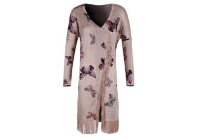 Cina Maglioni del cardigan delle donne del collo a V di modo con la nappa, servizio lungo dell'OEM del cappotto del maglione in vendita