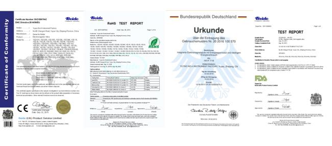 Product certifications including CE, TUV, ROHS