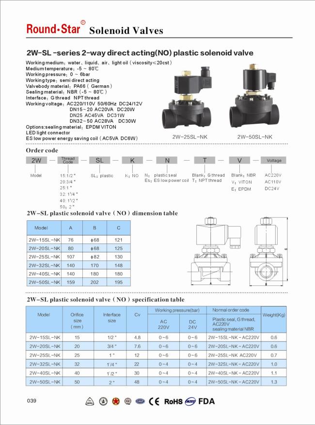 2WSL-K 2-way Direct Acting Plastic Solenoid Valve