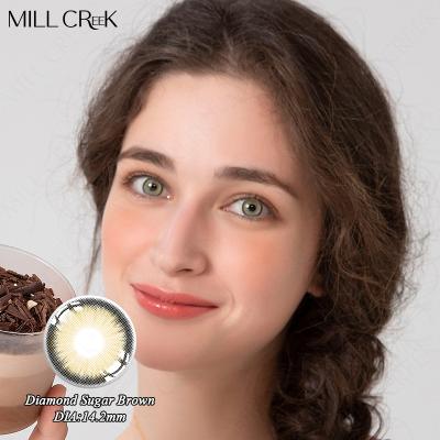 China Millcreek Diamond Sugar Brown 14.2mm Daily Disposable Colored Contact Lenses with 55% Water Content for sale