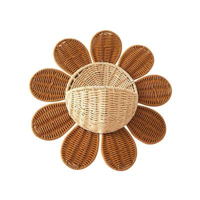 China Handmade Eco Friendly Rattan Wall Basket Multipurpose Wicker Hanging Shelf Home Houseware for sale