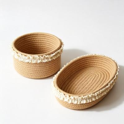 China Eco-Friendly Customizable Cotton Rope Storage Basket Lace Trim Home Houseware for sale