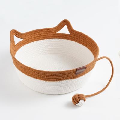 China Handwoven Cotton Rope Round Basket Pet Cushion Toy Balls Cat Bed Pet Items for sale