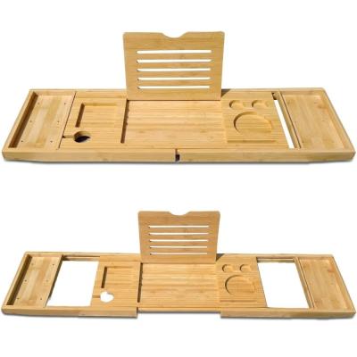 China Expandable Bamboo Bathtub Caddy Safe Holders Durable Design Home Houseware for sale