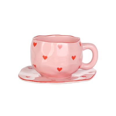 China 320ml Ceramic Coffee Mug Set with Irregular Shape Cup and Saucer for sale