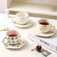 China 320ml Ceramic Coffee Mug Set with Irregular Shape Cup and Saucer for sale