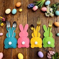 China Rabbit Shape Easter Felt Cutlery Bag Set Creative Felt Tableware Holder for sale