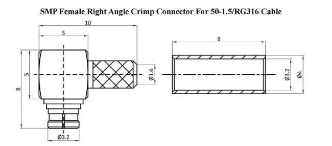 SMP-C-KW-1.5 RF Connector dimensional drawing