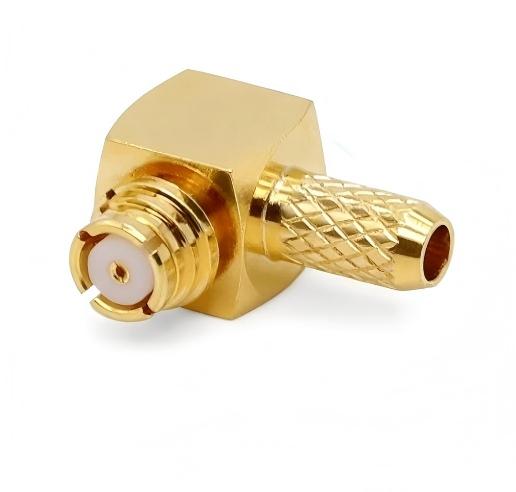 Quality 6GHz RF SMP Female Connector with Gold-plated Brass and Right Angle Crimping for sale