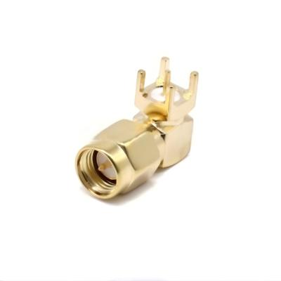 China Gold-Plated Brass SMA Right Angle PCB Connector with 6GHz Frequency Range for High-Frequency Signal Transmission for sale