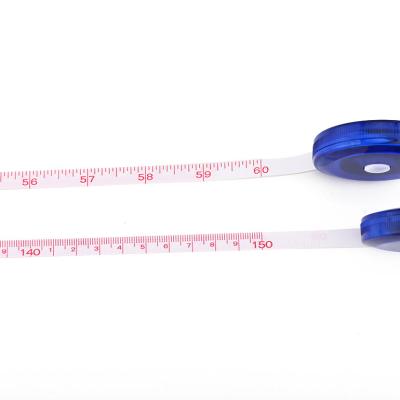 Cina ODM dell'OEM su ordinazione trasparente di forma di Logo Tape Measure Circular dei semi blu in vendita