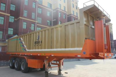 China 12r22.5 Tri-axle Rear Self Unloading 20ft Tipping 40ft Container Flatbed Dump Trailer for sale