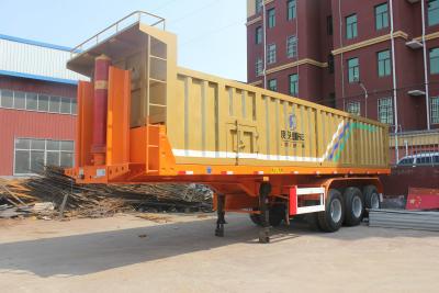 China 12r22.5 Tri-axle Rear Self Unloading 20ft Tipping 40ft Container Flatbed Dump Trailer for sale