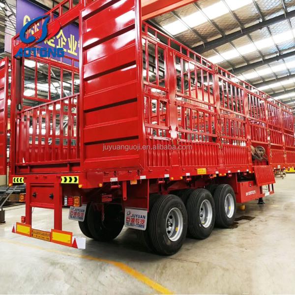 Quality Aotong 3 Axle Fence Cargo Trailer with Automatic Lifting and Livestock Store for sale