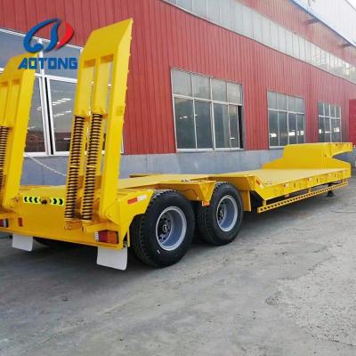China Malaysia Transporting 40Ft 60 100 Tons Ton Lowboy Gooseneck Lowbed Low Bed Semi Trailerator With Front Ramp Loader for sale