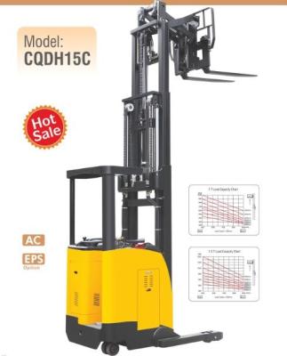 China Electric Seated Reach Truck Forklift 1.5 Ton Load Capacity With Double Scissor for sale