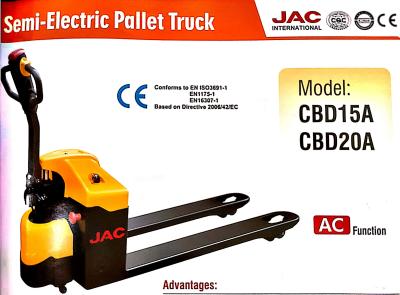 China Red / Yellow Semi Electric Pallet Truck 2 Tons Capacity High Gradient Performance for sale