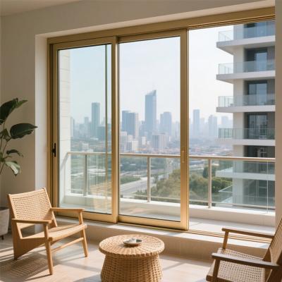 China 1.2mm Gold-Tone Aluminum Sliding Window with Multi-Point Lock for sale