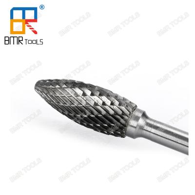 China 6mm Shank Tungsten Solid Carbide Flame Shape Type H Rotary Burrs Double thread for sale