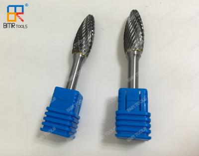 China BMR TOOLS Dia 6mm Tungsten Solid Carbide Flame Shape Type H Rotary Burrs Double thread with 6mm Shank for sale