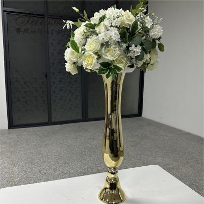Cina Wholesale Tall Wedding Decoration Centerpiece Gold Glass Wedding Flower Vase in vendita