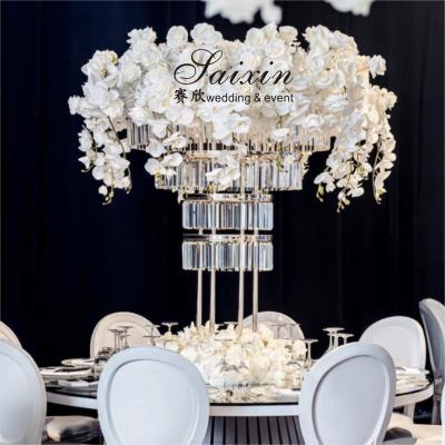 Cina Tavolo Alto Oro Sposo Cristallo Piastra centrale Oro 4 strati Metallo personalizzato 130x80cm in vendita