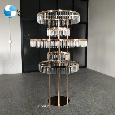 Cina Tavolo Alto Oro Sposo Cristallo Piastra centrale Oro 4 strati Metallo personalizzato 130x80cm in vendita