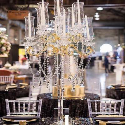 China High Quality Gold Clear Candelabra Wedding Decor Supplies 7 Arms Centerpiece Crystal Candelabras for sale