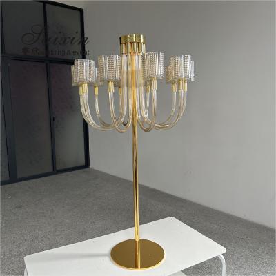 China New Designs Crystal Candle Holder Wedding Decor Supplies Gold 10 Arms Candelabra Centerpiece for sale