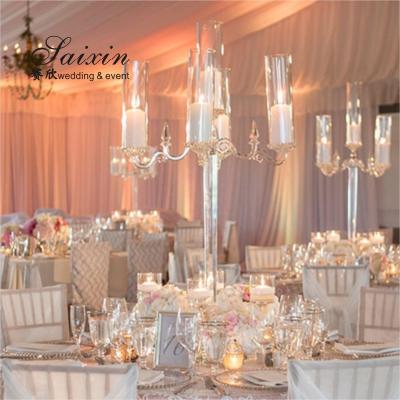 China 5 Arms Piece Cristal Vidro Candelabra Tubos Centrais Decoração de Eventos 110CM à venda