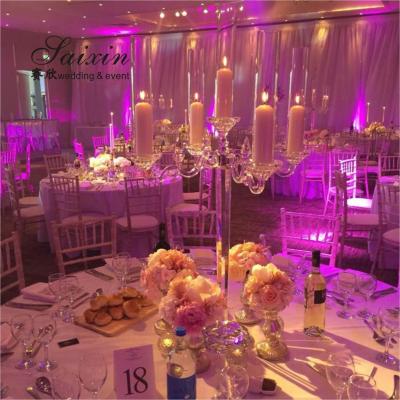 China 5 Arms Piece Cristal Vidro Candelabra Tubos Centrais Decoração de Eventos 110CM à venda